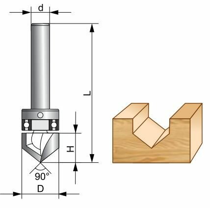 Фреза пазовая галтельная V-образная 90 градусов, 16х12,7 мм, хв. 8 мм (Энкор 9279)