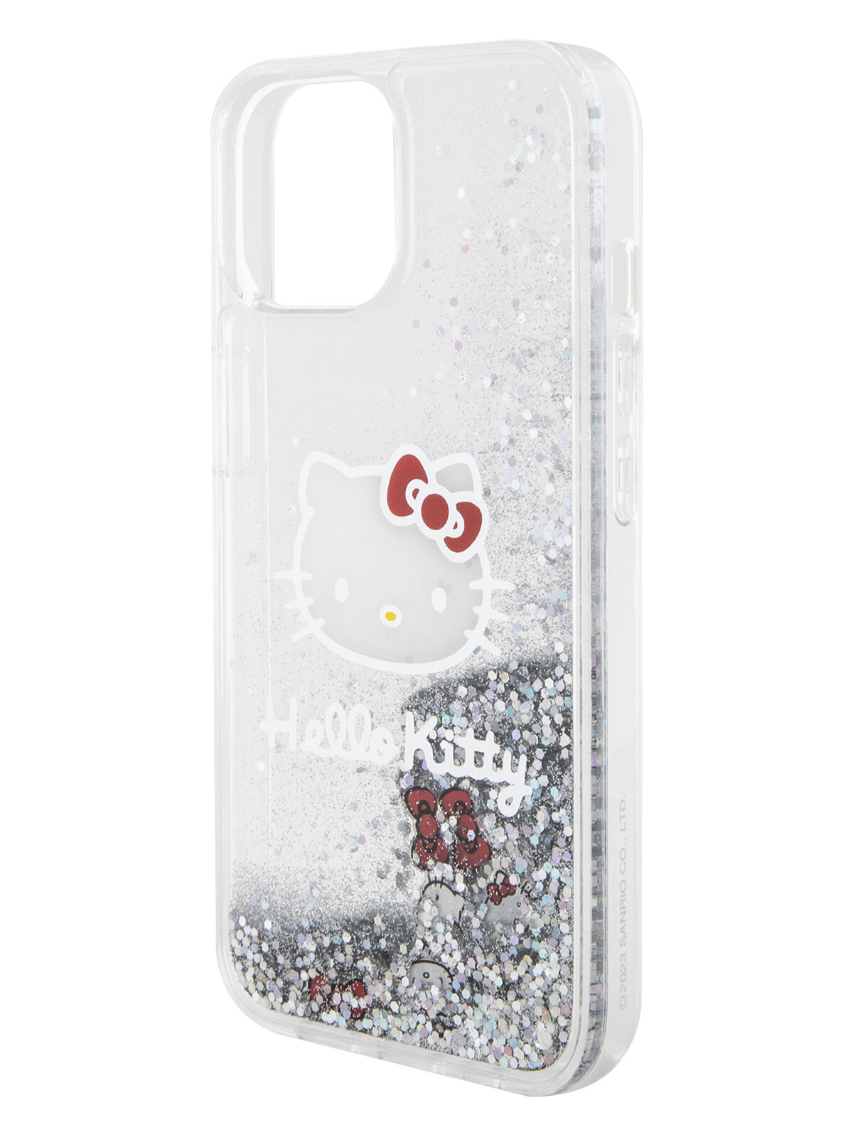 Hello Kitty для iPhone 15 чехол Liquid Glitter Kitty Head Hard Translucent