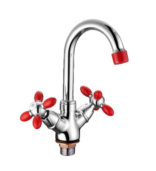 A9482N Смеситель для умывальника ACCOONA с гайкой хром/красный (10)