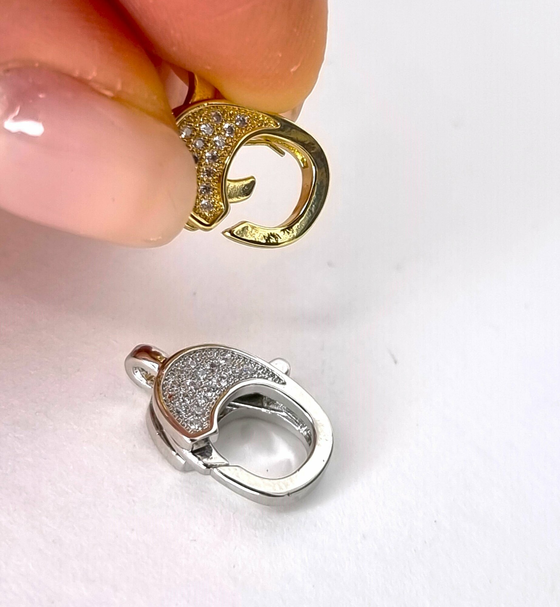 Карабины со стразами "Овальные". 17х9,5мм. 2шт. Золото и Родий.