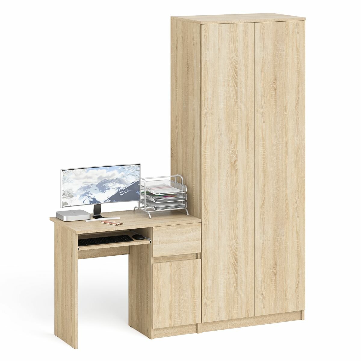 Шкаф 2-х дверный СВК Мори МК800 и компьютерный стол дверь и ящик справа цвет дуб сонома, 170,4х50,4х209,6 см.