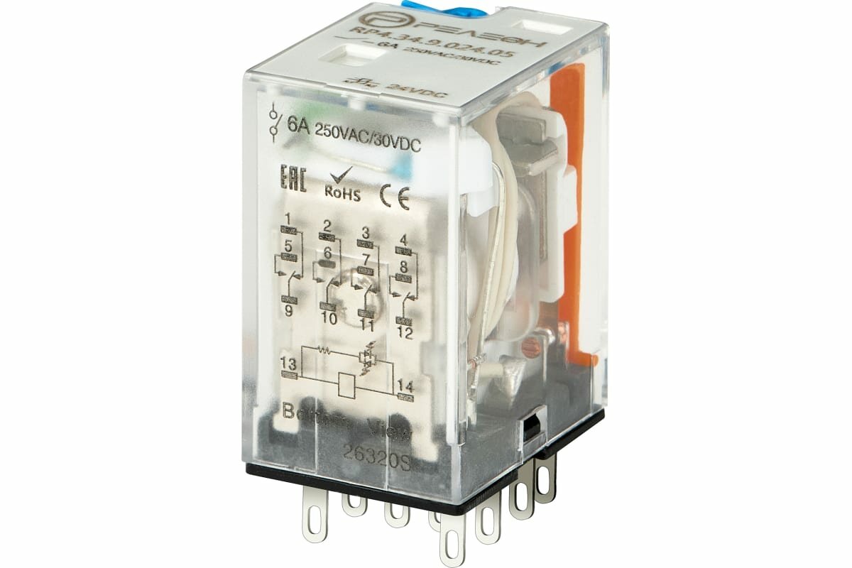 Релеон Промежуточное реле 4 CO 6 А 12 В DC блокируемая кнопка проверки + LED RP434901205