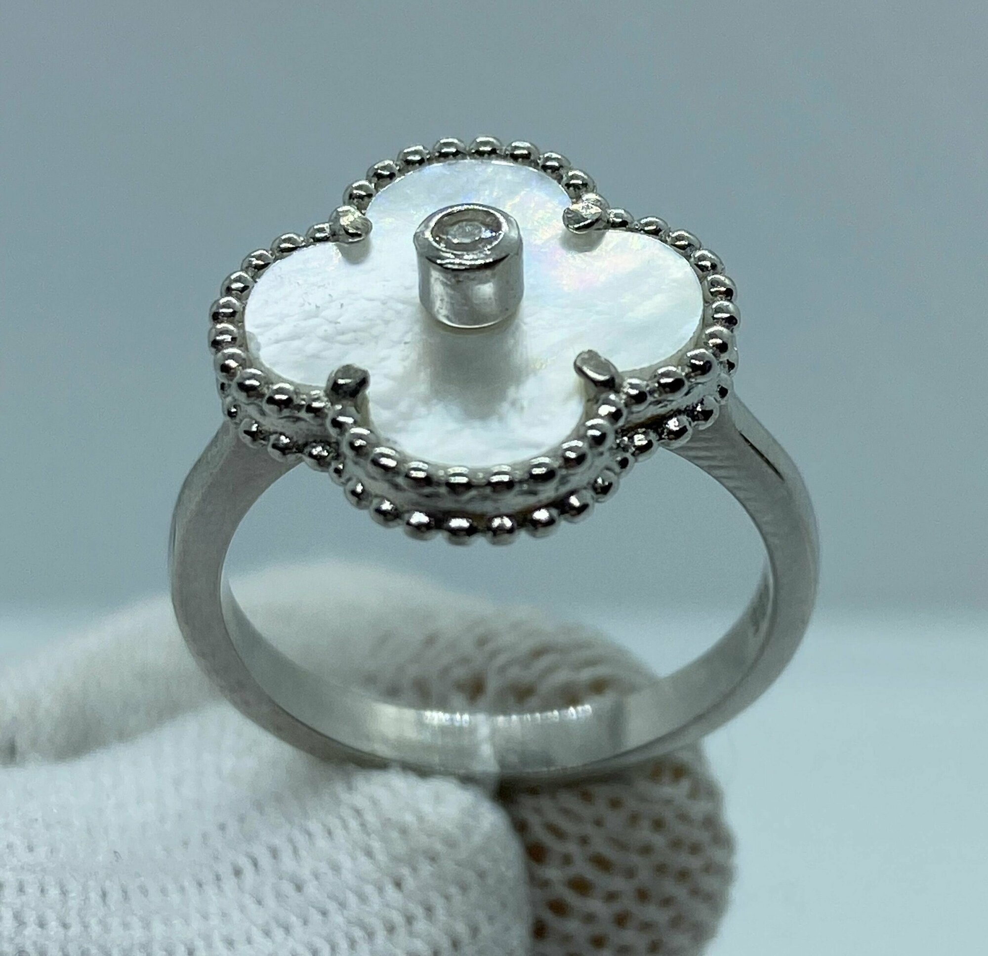 Кольцо на фалангу, серебро, 925 проба, родирование, перламутр, циркон