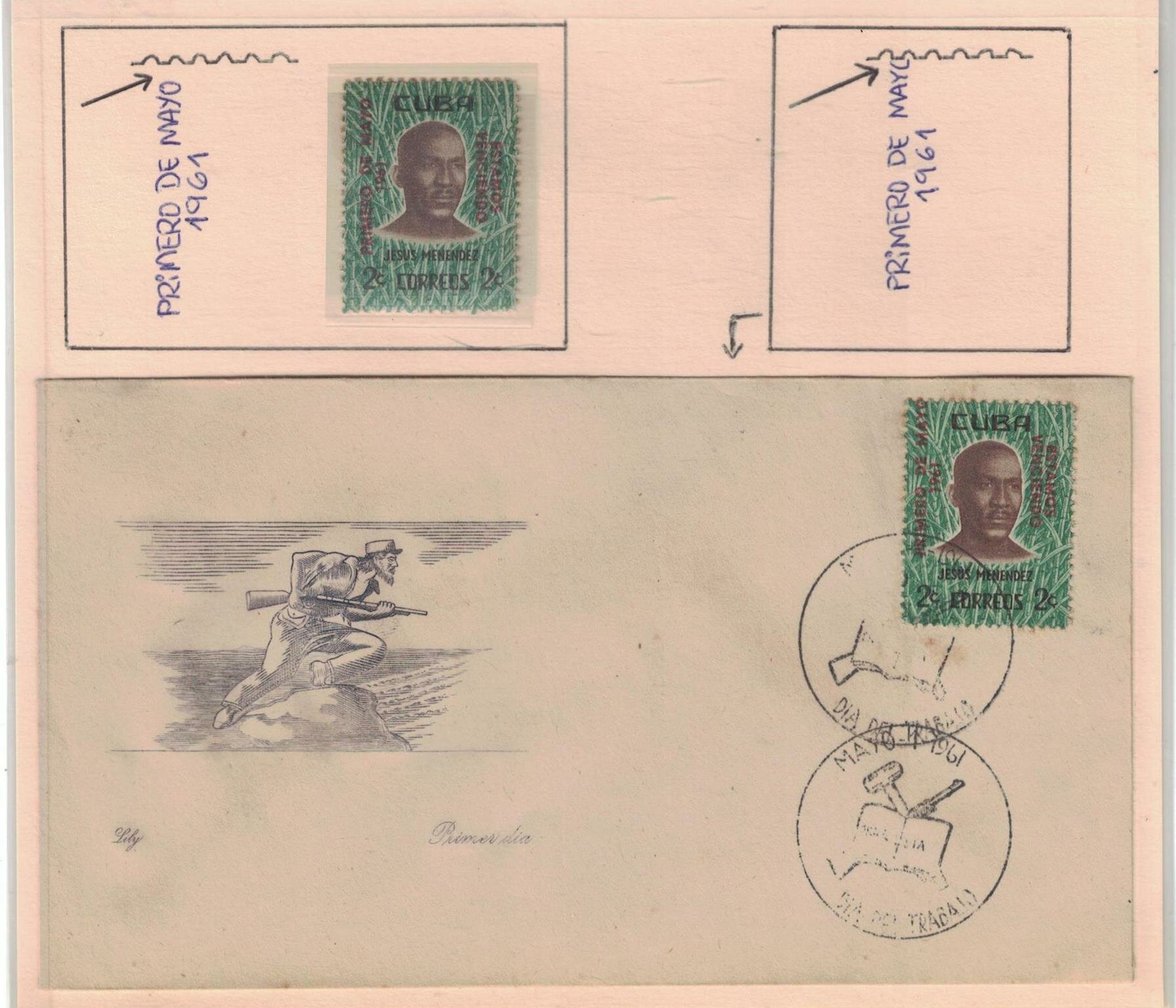 Почтовые марки Куба 1961г. "Память Иисуса Менендеса - сдвиг надпечатки" Ошибки