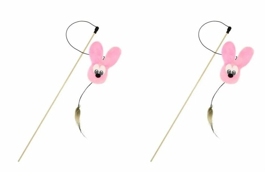 GoSi Игрушка для кошек Махалка, МехоЗаяц Клесси розовый, на веревке, 2 шт