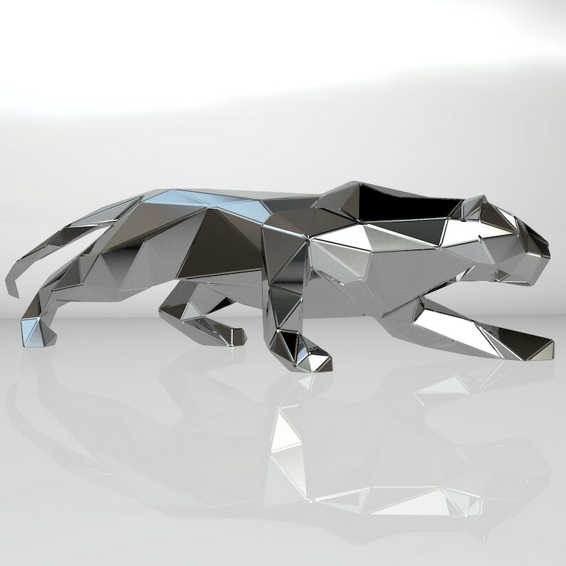 Полигональная фигура Пантера, геометрический полигональный металлический декор интерьера