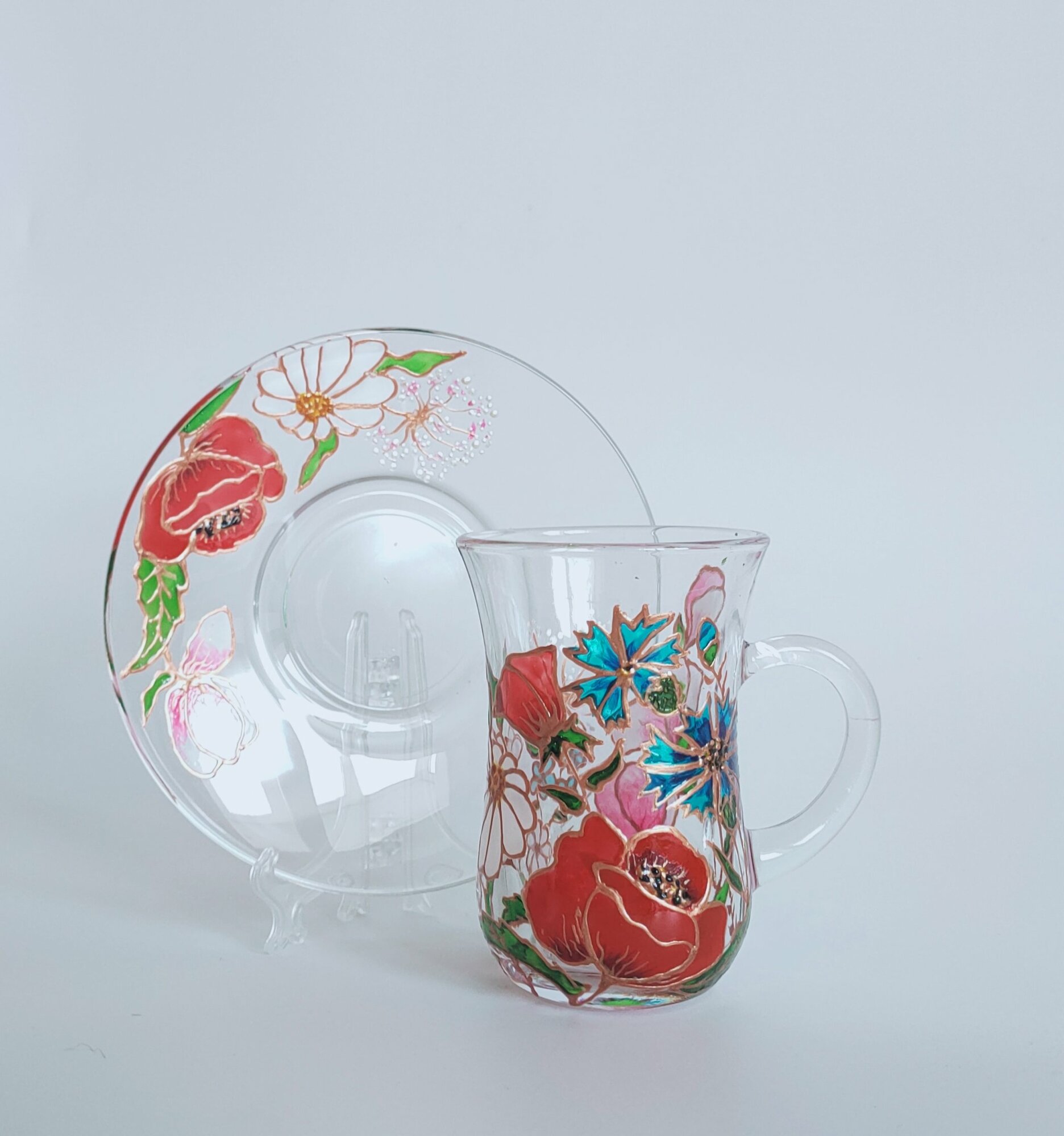 Стакан, бокал авторский. Армуду для чая и кофе с витражной росписью 160мл. Лето.