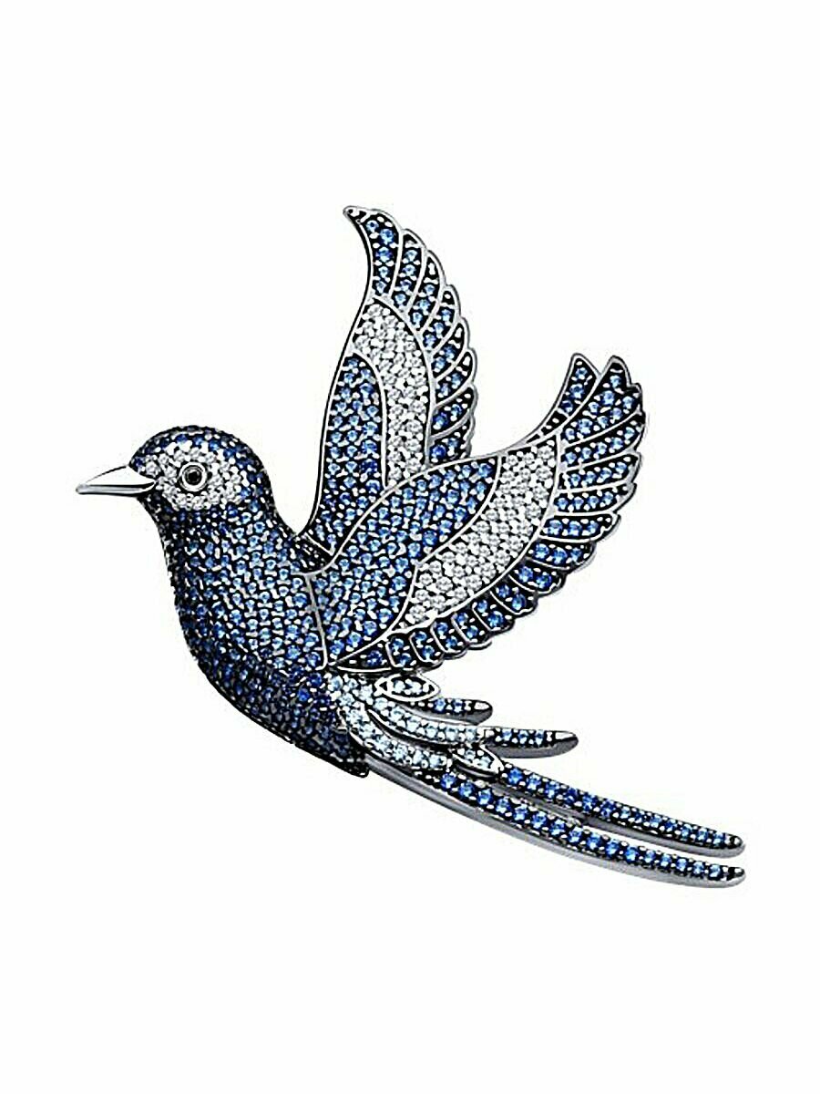 Брошь, серебро, 925 проба, родирование, фианит