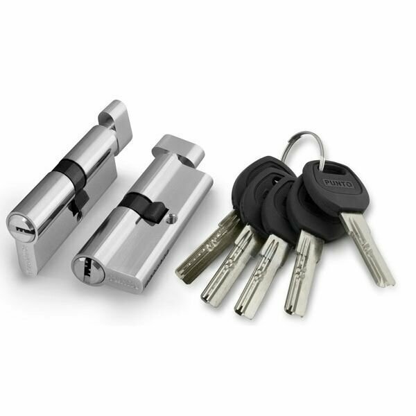 Цилиндровый механизм с вертушкой Punto A2002Knob90 (A202/90) mm (35+10+45) SN никель, 5 ключей