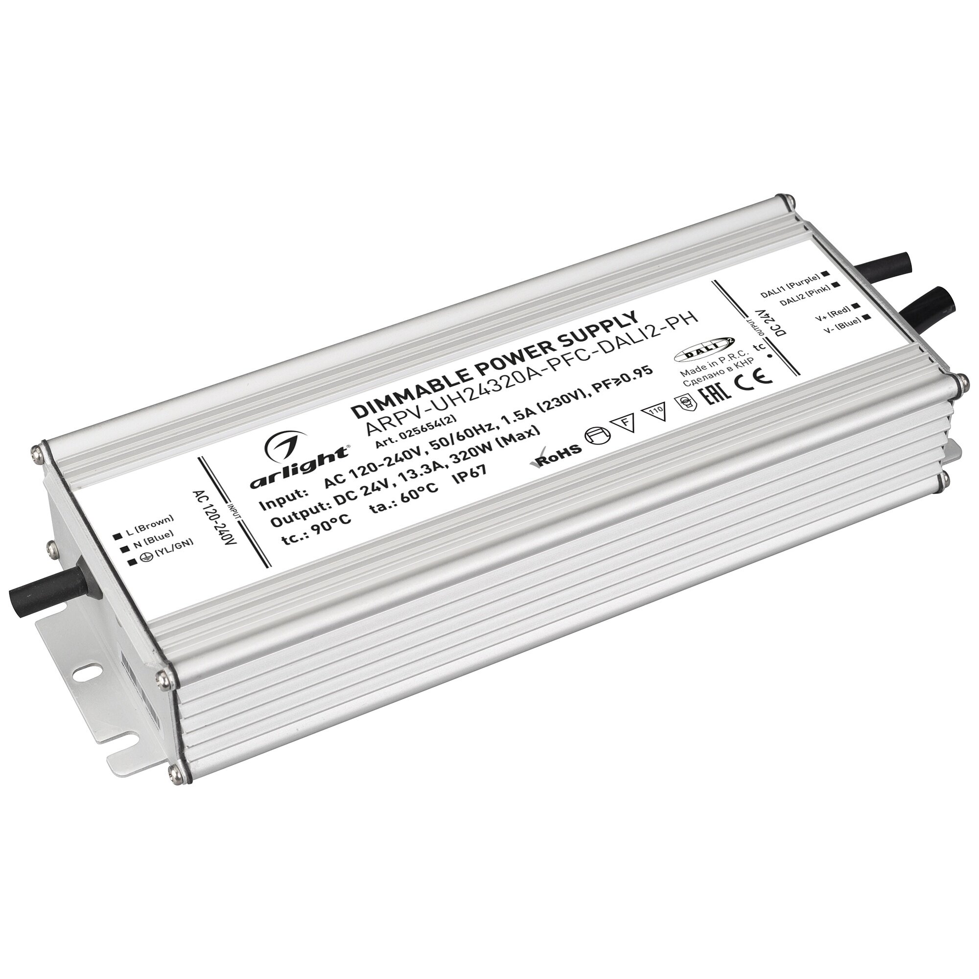 Блок питания ARPV-UH24320A-PFC-DALI2-PH (24V, 13.3A, 320W) (Arlight, IP67 Металл, 7 лет) 025654(2)