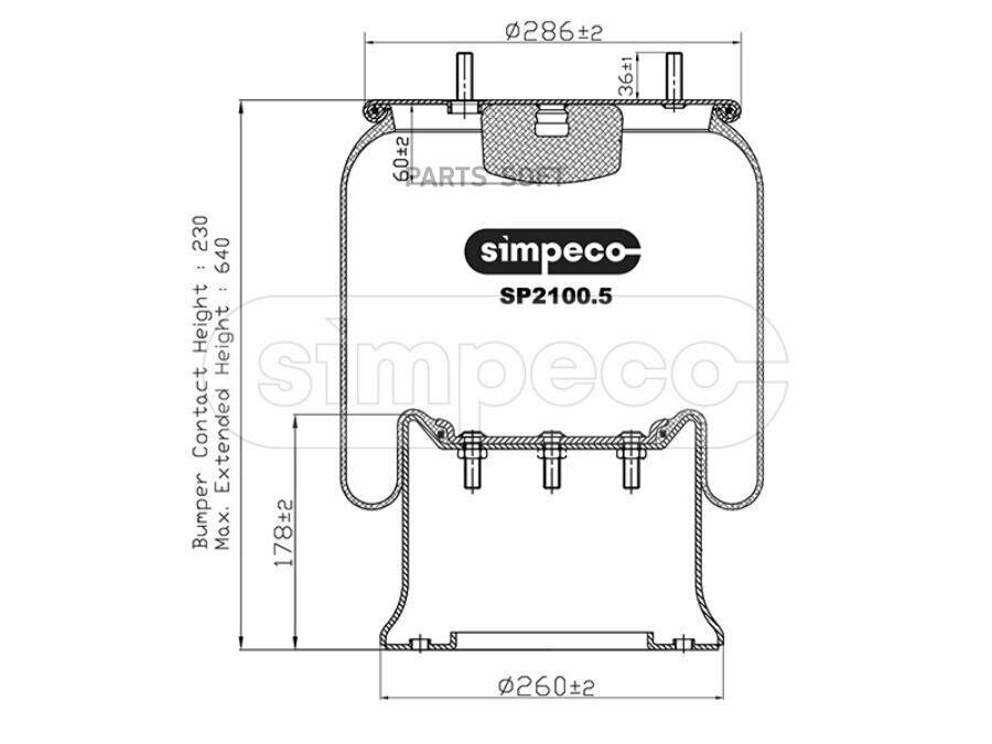 SP21005014 SIMPECO Пневморессора (со стальным стаканом) FRUEHAUF, ROR, SAF о. н.003615E (SP2100.5014)