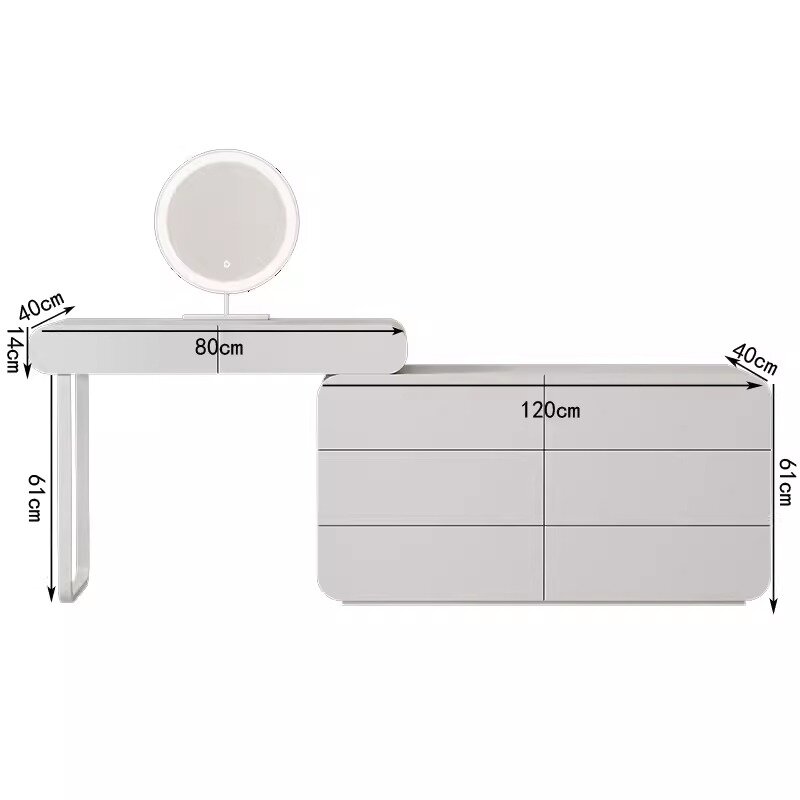 Туалетный столик с тумбой и зеркалом 80 см Solo Bianco (Стол 80см + зеркало + тумба 120см)