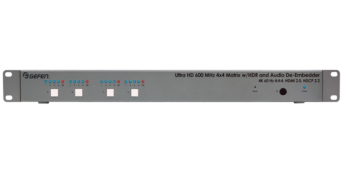 Gefen EXT-UHD600A-44- Матричный коммутатор 4х4 HDMI 2.0 с полосой пропускания 600 МГц и деэмбеддированием аудио