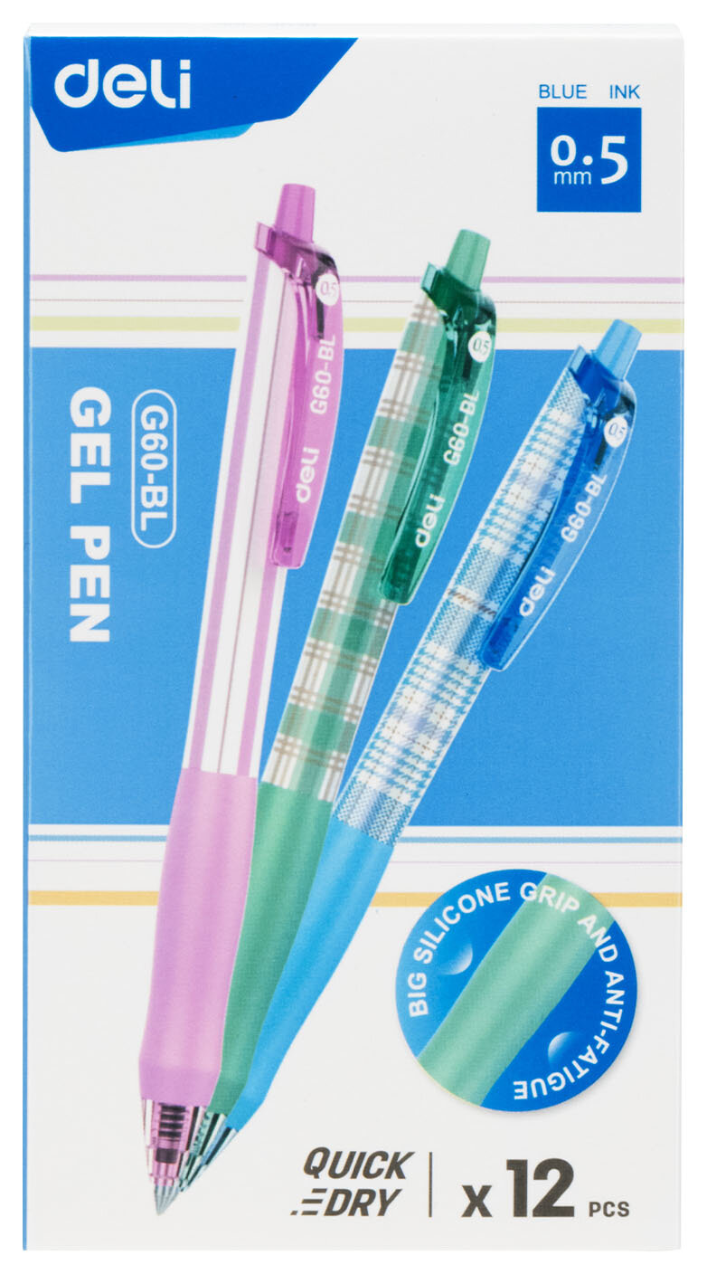 Ручка гелев. Deli EG60-BL ассорти d=0.5мм син. черн