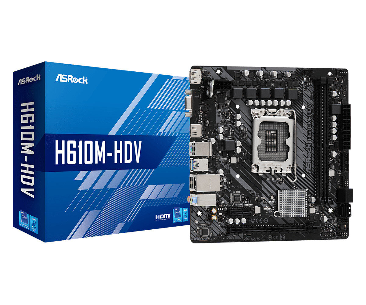 Материнская плата Asrock H610M-HDV Soc-1700 Intel H610 2xDDR4 mATX AC`97 8ch(7.1) GbLAN+VGA+HDMI+DP