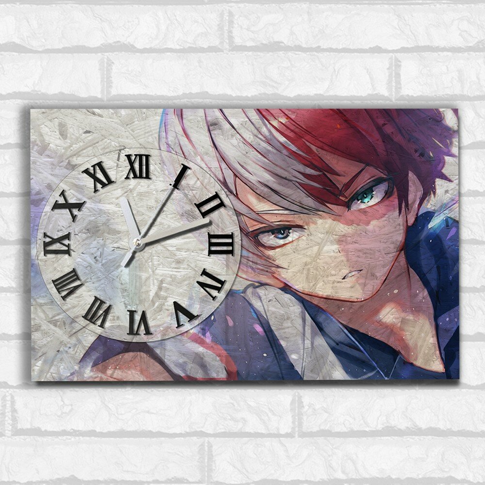 Настенные бесшумные часы ОСБ со смещенным циферблатом My Hero Academia (Моя геройская академия Сенен, Маги) - 2628