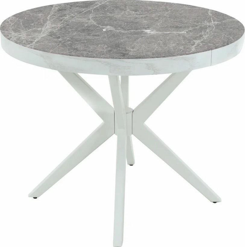 Стол раздвижной "Оскар D95" Glass фотопечать (Цвет стекла: Мрамор №5 /цвет дерева: Тон 9 (эмаль белая))