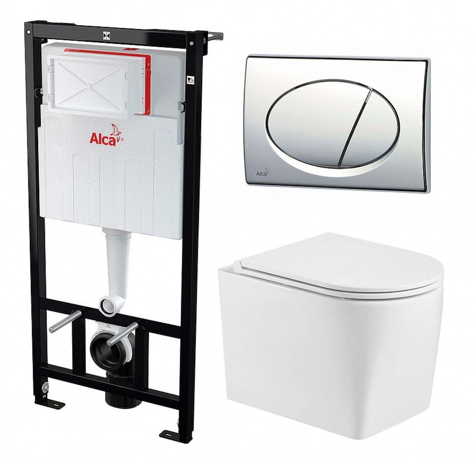 Комплект 3 в 1 инсталляция AlcaPlast AM101/1120-3:1 RU M71-0001 + Унитаз подвесной WeltWasser Nesenbach 004 GL-WT + кнопка хром