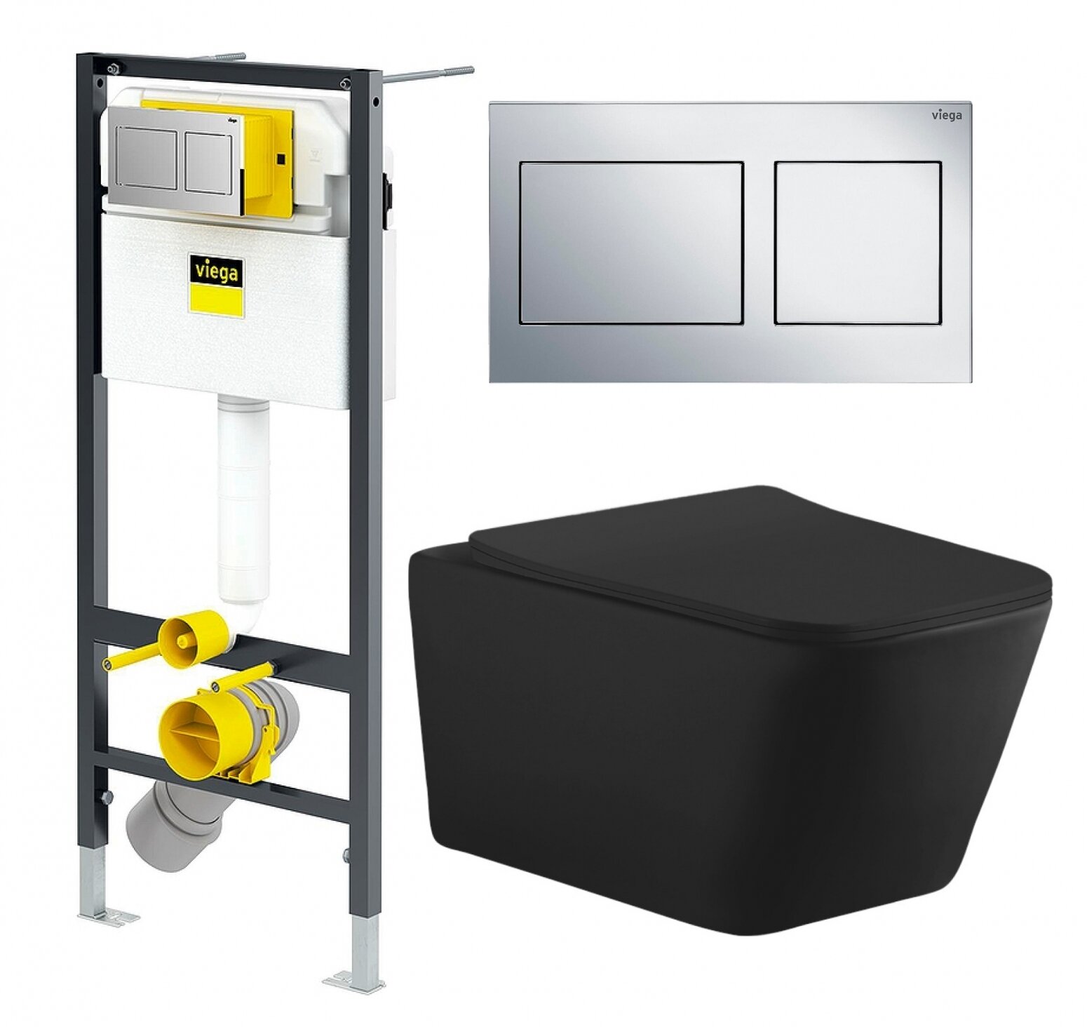Комплект 3 в 1 инсталляция Viega Prevista Dry 8524.14 792596 + Унитаз подвесной Aquanet Tavr-W BW 287011 + кнопка хром