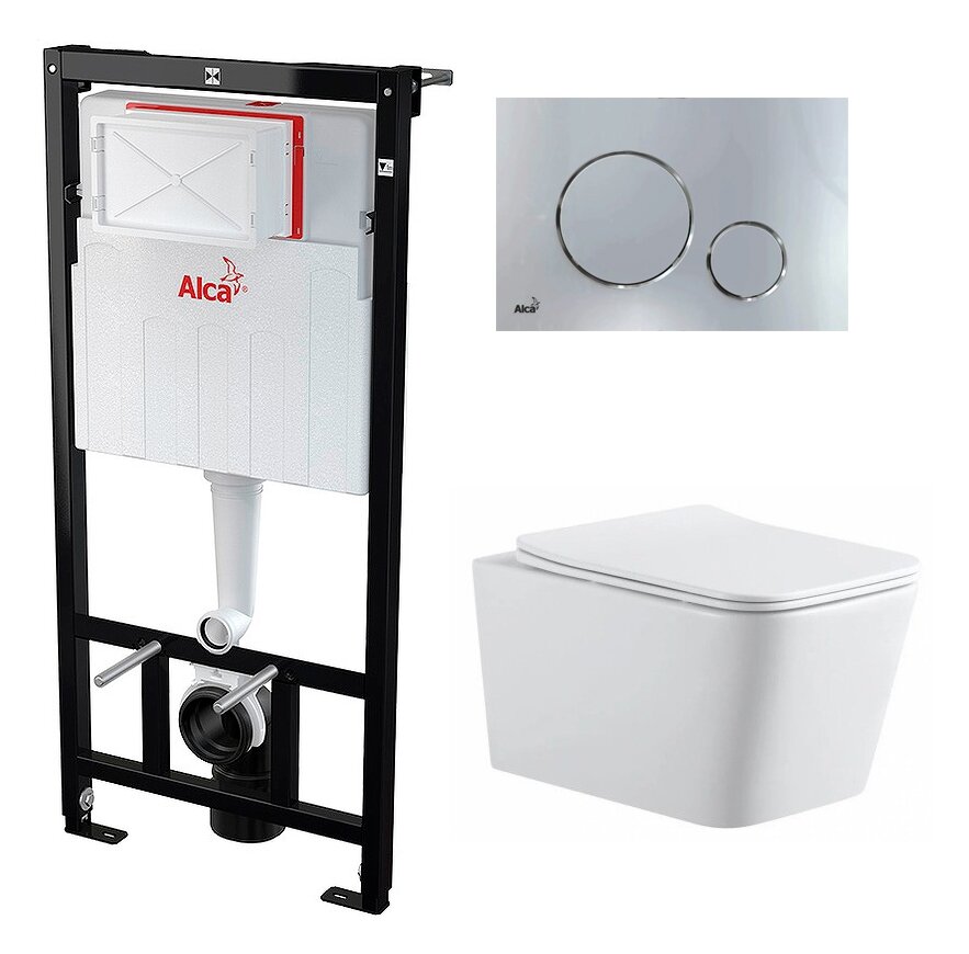 Комплект 3 в 1 инсталляция AlcaPlast + Подвесной унитаз SinteSi BALTI + кнопка хром