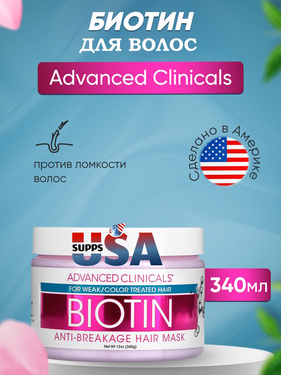 Advanced Clinicals Биотин восстановление против ломкости волос, 355 мл