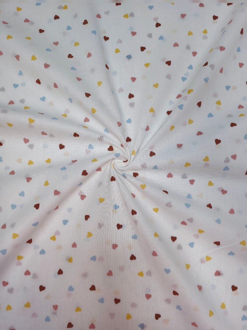 Ткань Поплин "Маленькие разноцветные сердечки" 100*150
