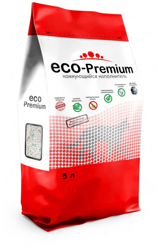 Наполнитель Eco-Premium Blue древесный комкующийся с гранулами синего цвета, 5 л