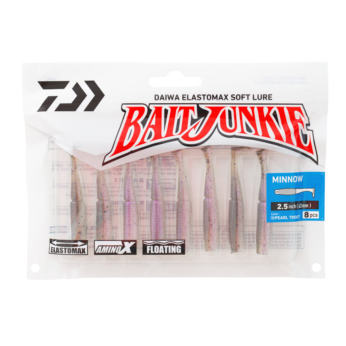Силиконовая приманка Daiwa Bait Junkie 2.5 Minnow PEARL TROUT (уп. 8 шт)