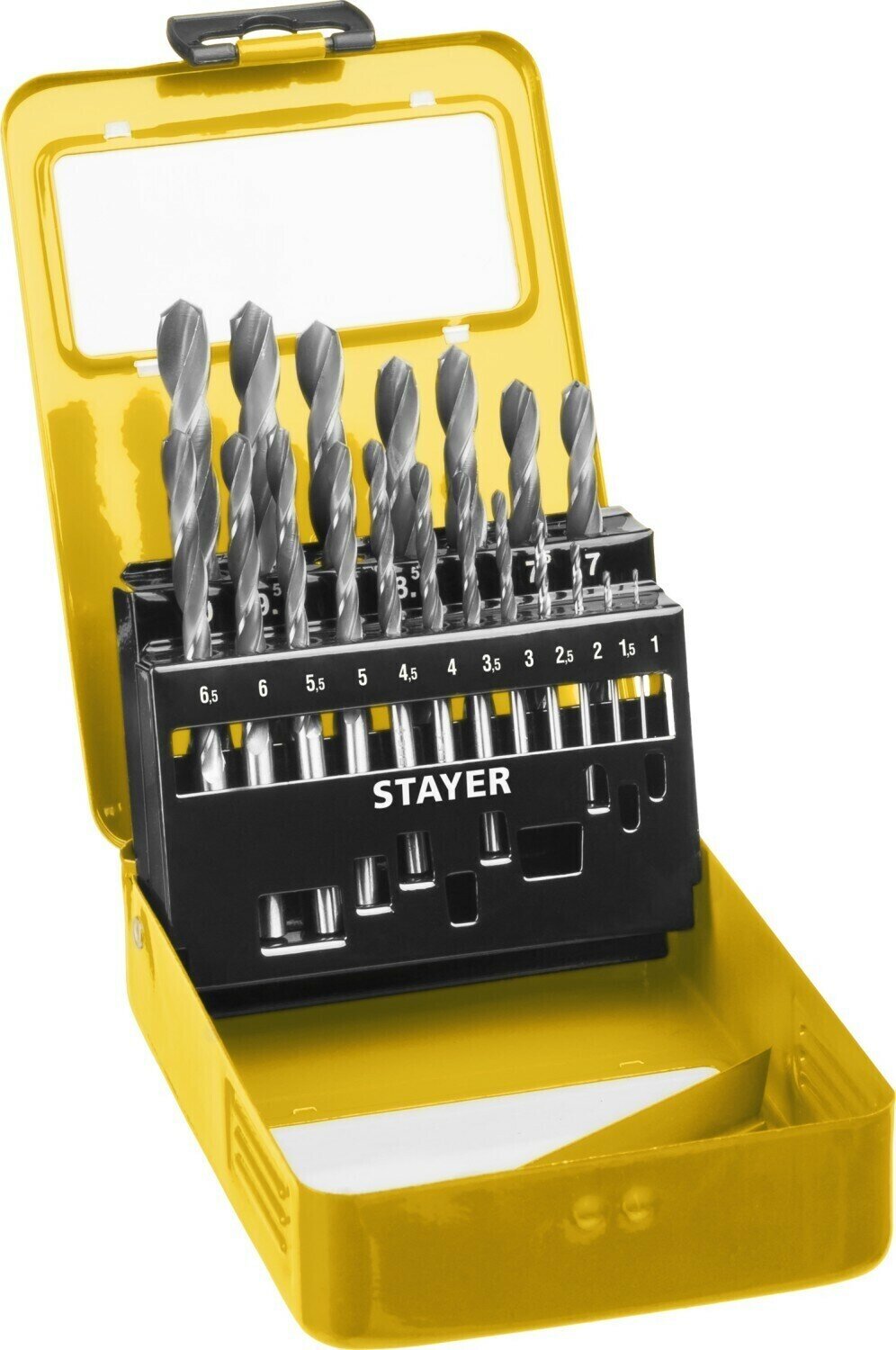 STAYER HSS-R, 19 шт, (1-10 мм), быстрорежущая сталь P6M5, класс В, мет. бокс, набор сверл по металлу, Professional (29602-H19-M)