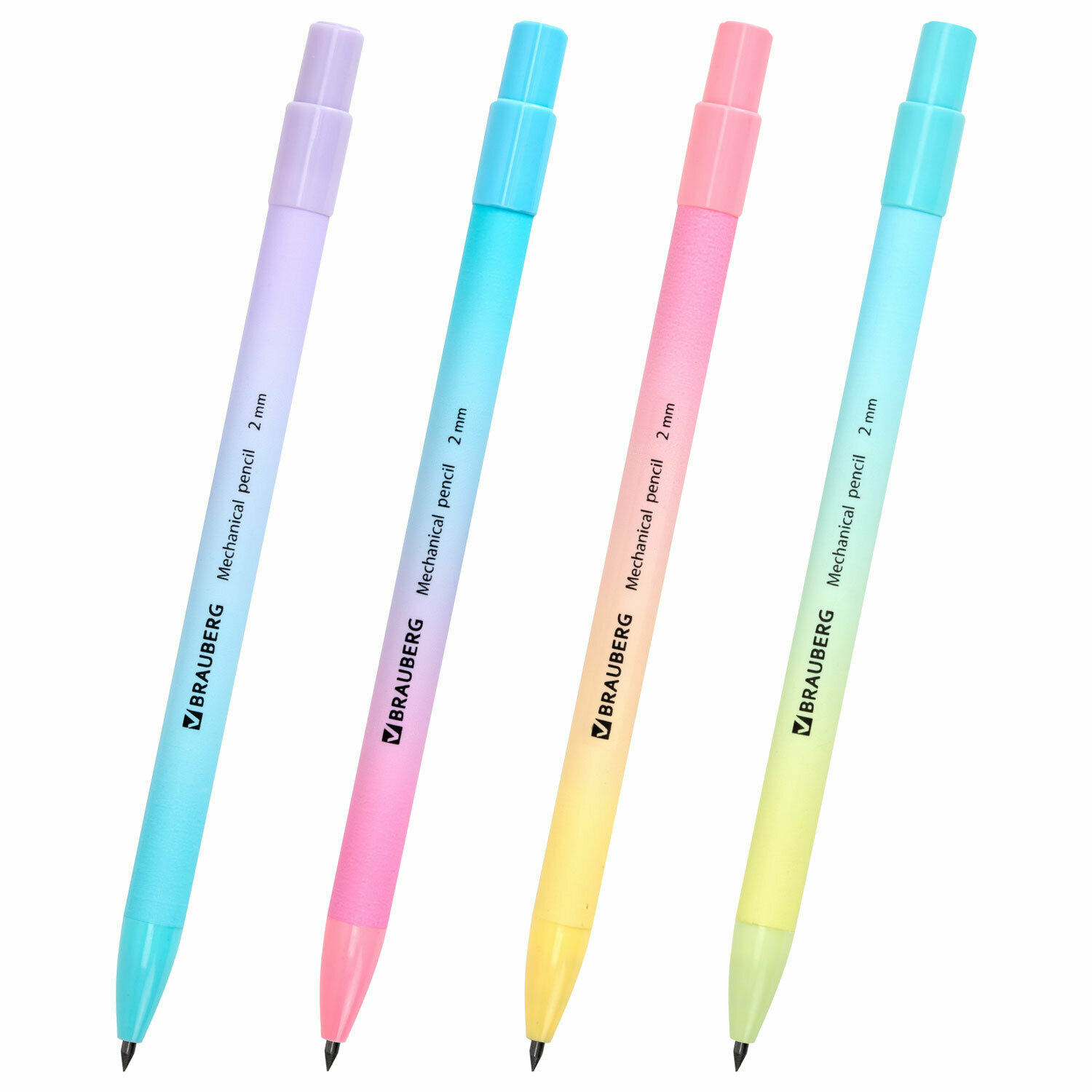 Карандаш механический цанговый 2 мм, BRAUBERG "Grade" PASTEL, HB, встроенная точилка, корпус ассорти, 181961 (цена только за 1 шт.)