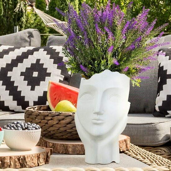 Кашпо напольное Idealist Lite IDEALIST Женская голова, файберстоун, белое Д27 Ш21 В34.5 см, WFP-WHT-27