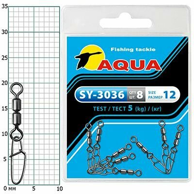 Карабин с вертлюгом для рыбалки AQUA SY-3036 №12 (упк. 8 шт.)