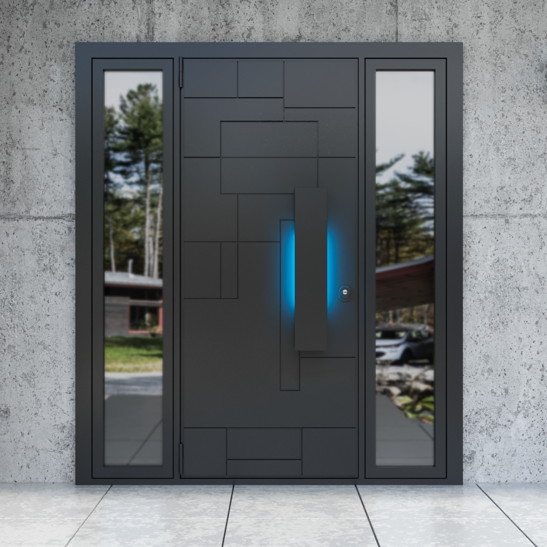 Входная дверь Portalle, модель TermoWood с 3D-фрезеровкой и встроенной светодиодной подсветкой