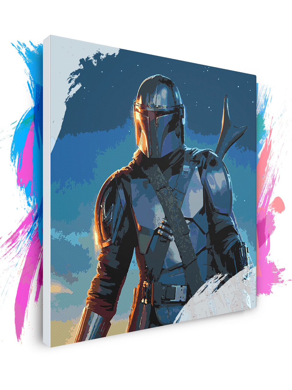 Картина по номерам на холсте Мандалорец - На синем, 50 х 50 см