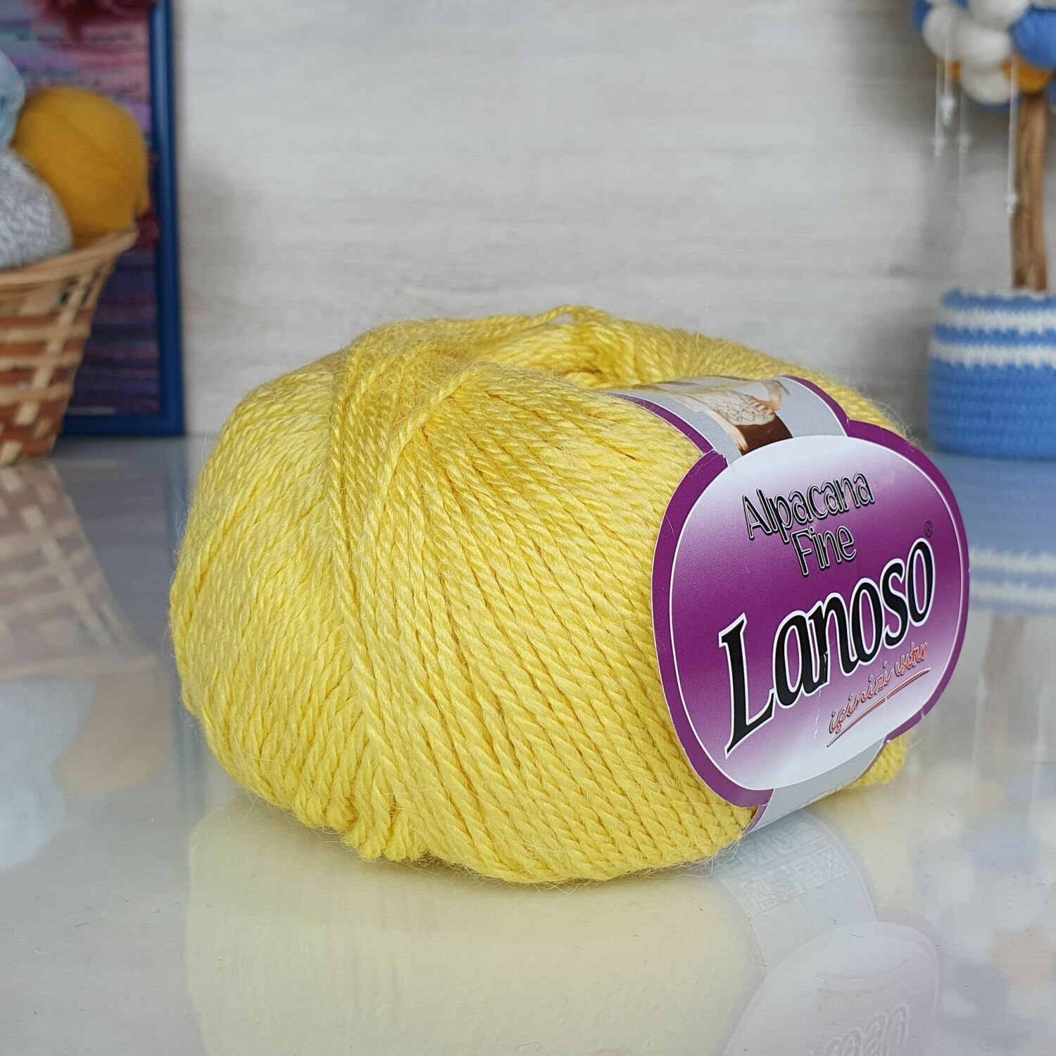 Пряжа Alpacana fine Lanoso, лимон - 914, 35% шерсть, 25% альпака, 40% акрил, 5 мотков, 100 г, 220 м.