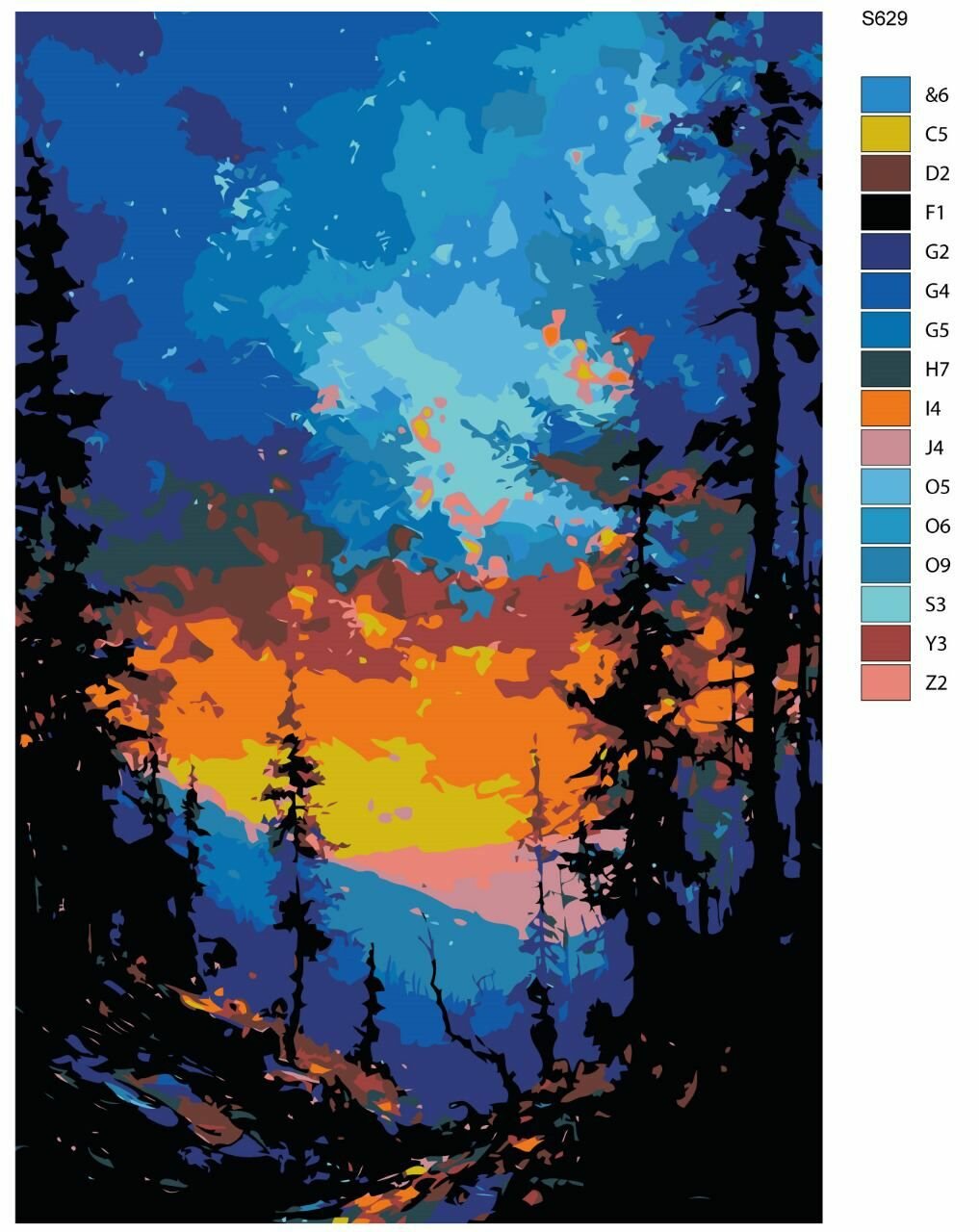 Картина по номерам S629 "Пейзаж арт. Таинственный лес" 50x70 см