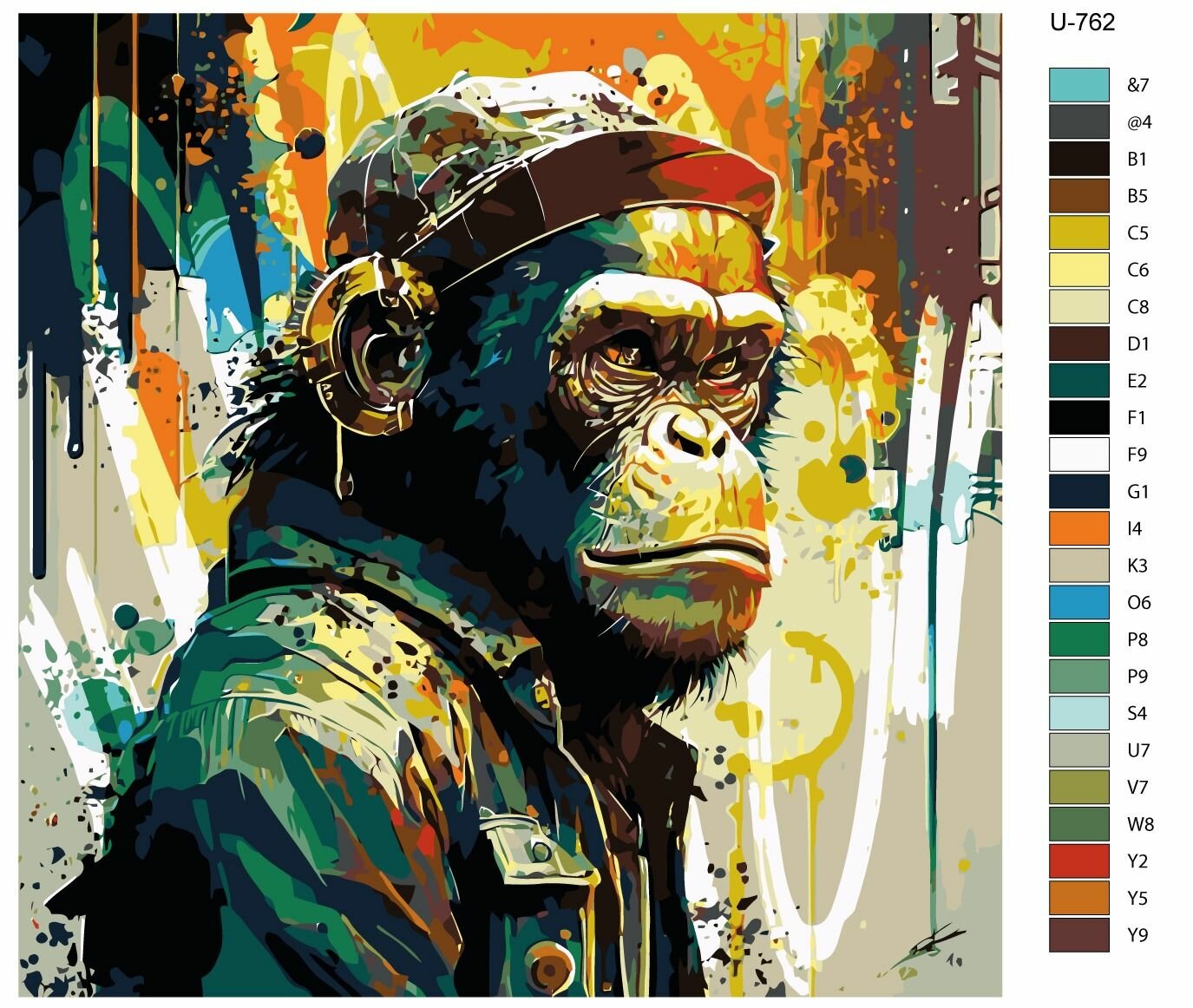 Картина по номерам U-762 "Стильный шимпанзе" 70x70 см