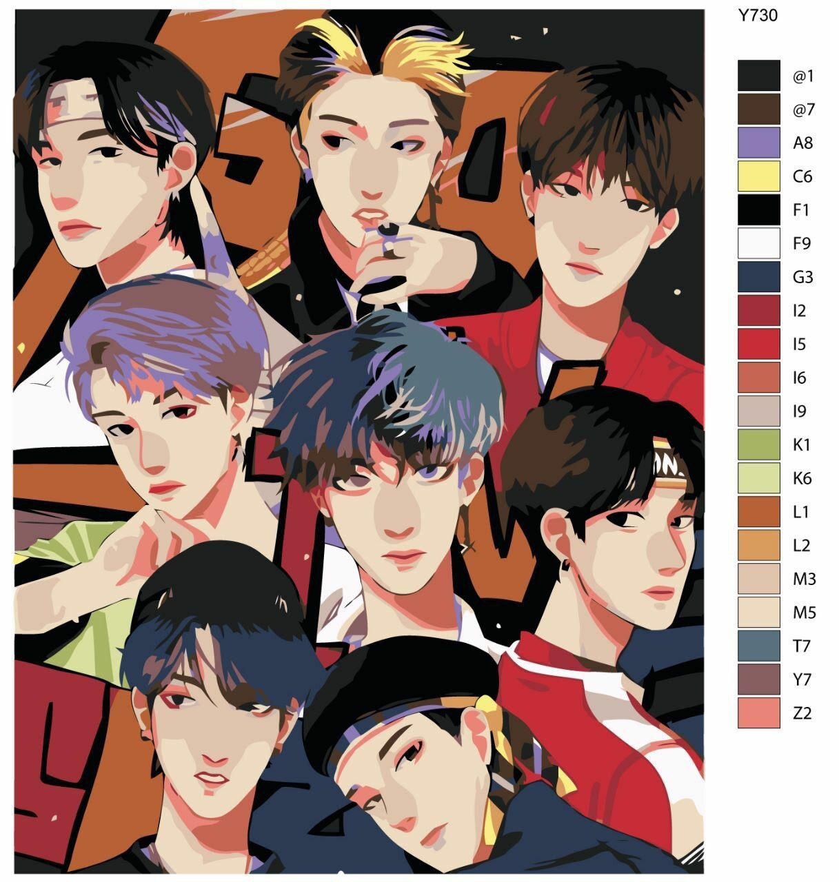 Картина по номерам Y730StrayKids "K-pop группа - Stray Kids (Стрей Кидс)" 40x50 см