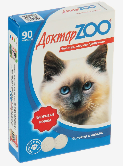 Мультивитаминное лакомство для кошек Доктор ZOO Здоровая кошка с морскими водорослями, 90 шт