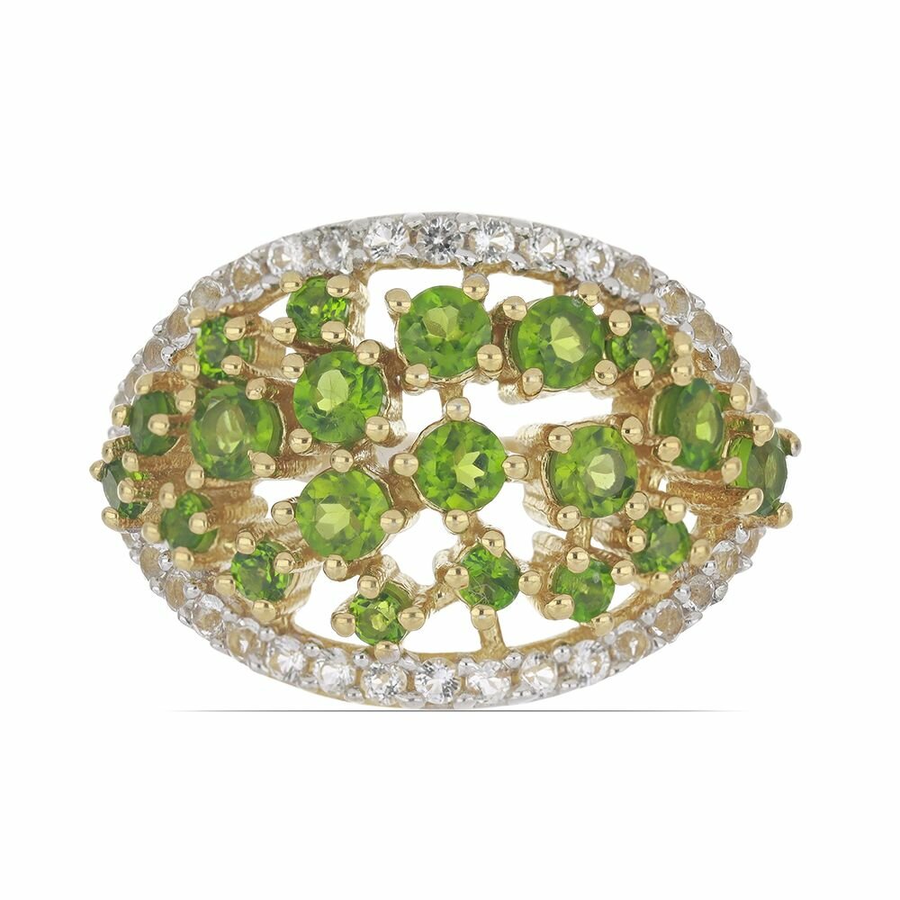 Кольцо тонкое, серебро, 925 проба, золочение, топаз, хромдиопсид