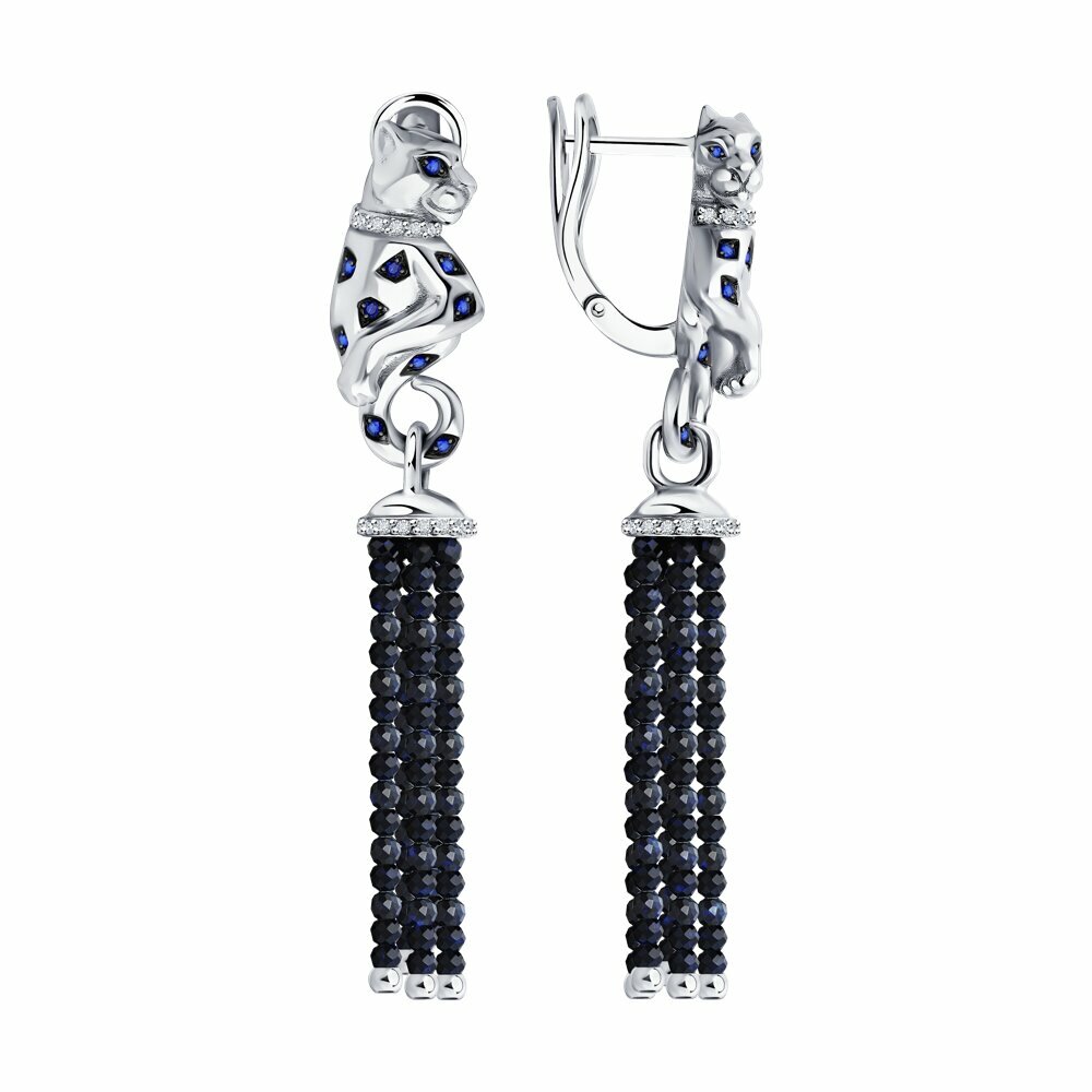 Серьги с подвесками, белое золото, 585 проба, сапфир, бриллиант