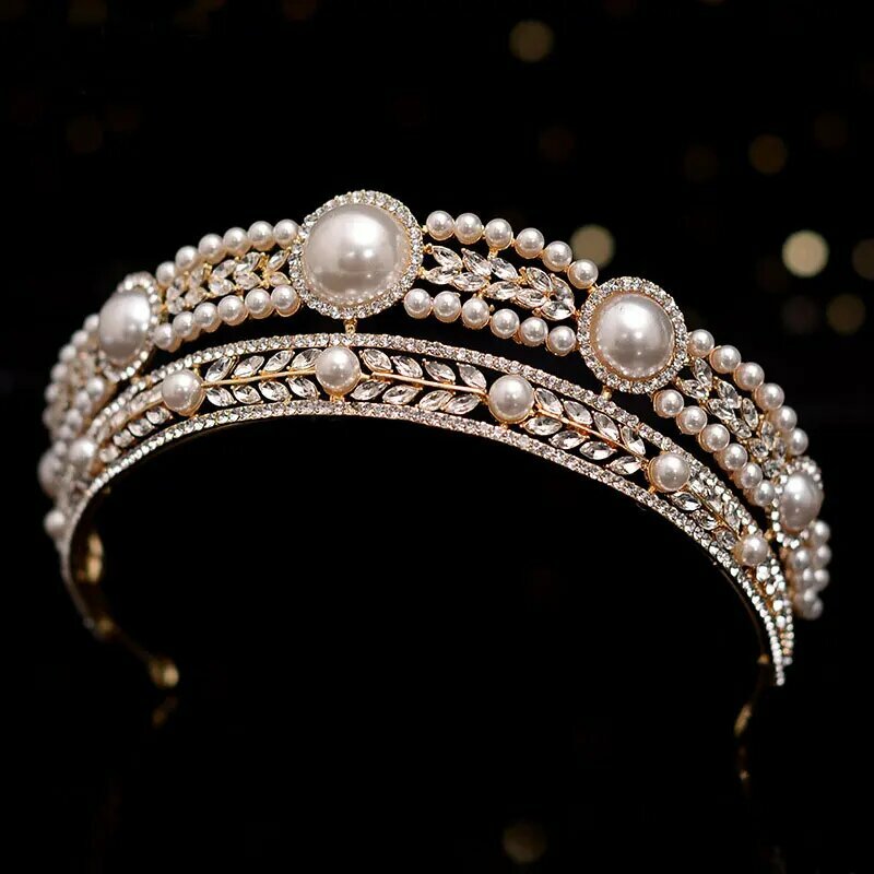 Диадема золотая с жемчугом, H035 Gold Color