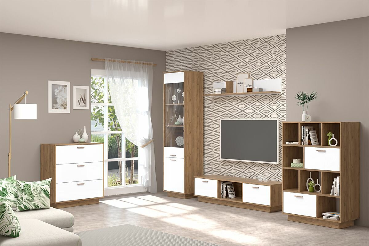 Комплект мебели для гостиной "Эго" МС (ПД) (композиция №5) Дуб Крафт Золотой/Белый Глянец