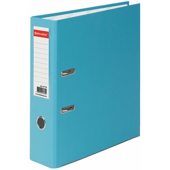 Папка-регистратор Brauberg с покрытием из ПВХ, 80 мм, с уголком, бирюзовая (удвоенный срок службы)