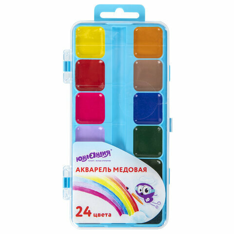 Краски акварельные юнландия "юнландик-художник", медовые, 24 цвета, классические, пластик, 192288