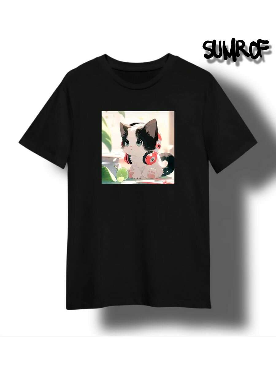 Футболка с котиками кот в наушниках