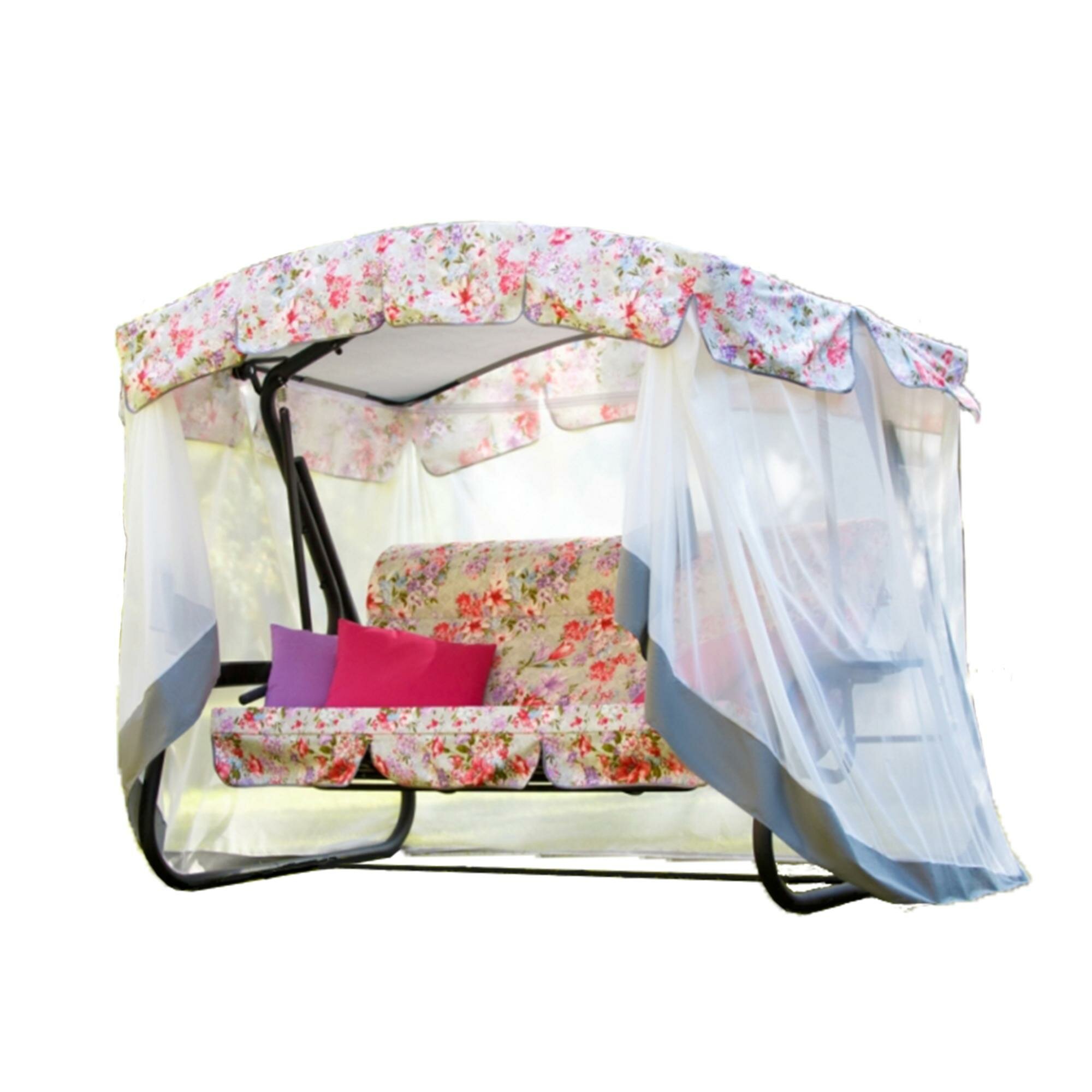 Качели садовые 3-х местные Турин Премиум FLOWER арт. с1202