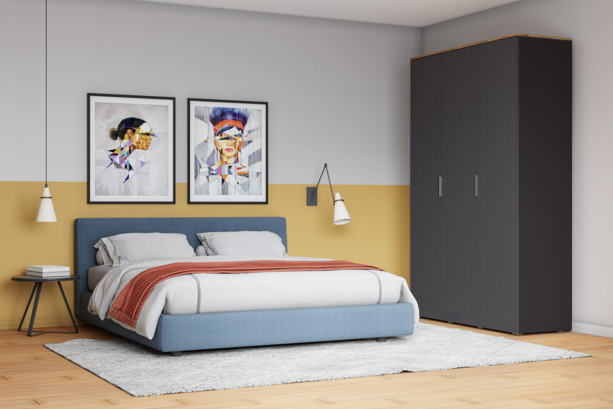 Распашной трехсекционный шкаф Салерно 3 (МДФ) 23006 Софт Черный агат Черный 0190 PE NEW 135x50x212 см, GOODFORM