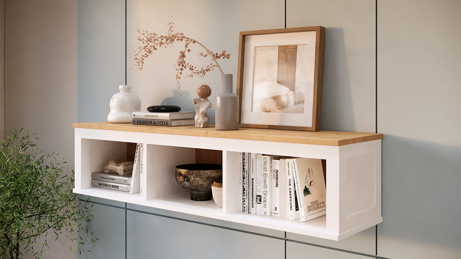 Полка настенная с 3 секциями Хемнэс Hemnes из массива сосны, белый коричневый