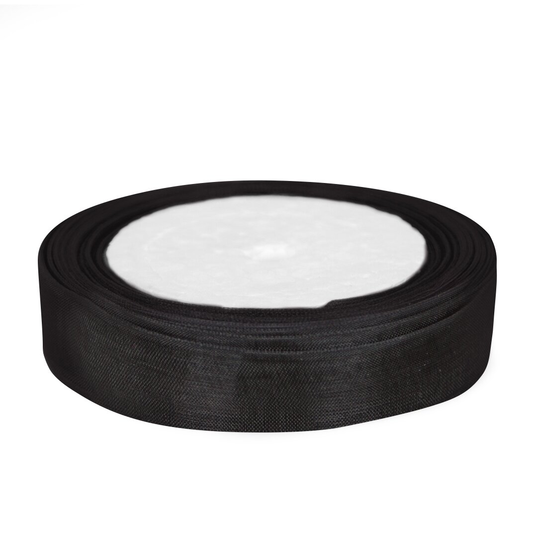 Лента декоративная (1,2 см*22,85 м) Органза, Черный, 1 шт.